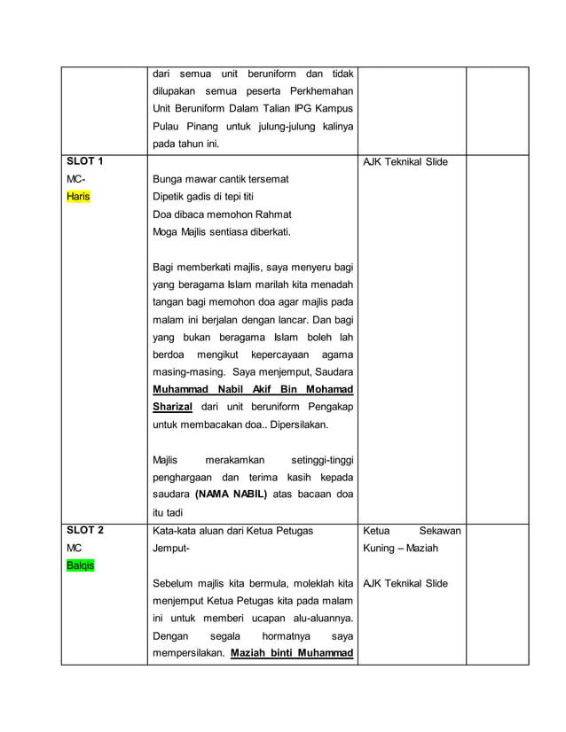 Teks MC Malam Kebudayaan UB IPG | DOCX