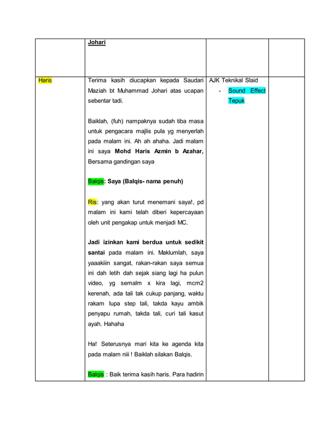 Teks MC Malam Kebudayaan UB IPG | DOCX