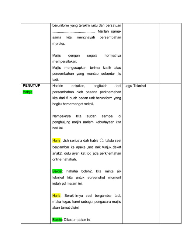 Teks MC Malam Kebudayaan UB IPG | DOCX