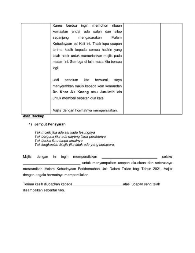 Teks MC Malam Kebudayaan UB IPG | DOCX