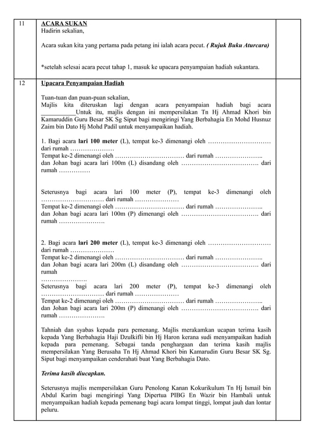 Teks mc sukan 2013 | DOC