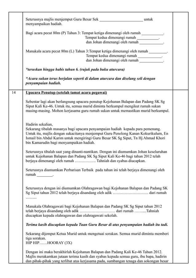 Teks mc sukan 2013 | DOC