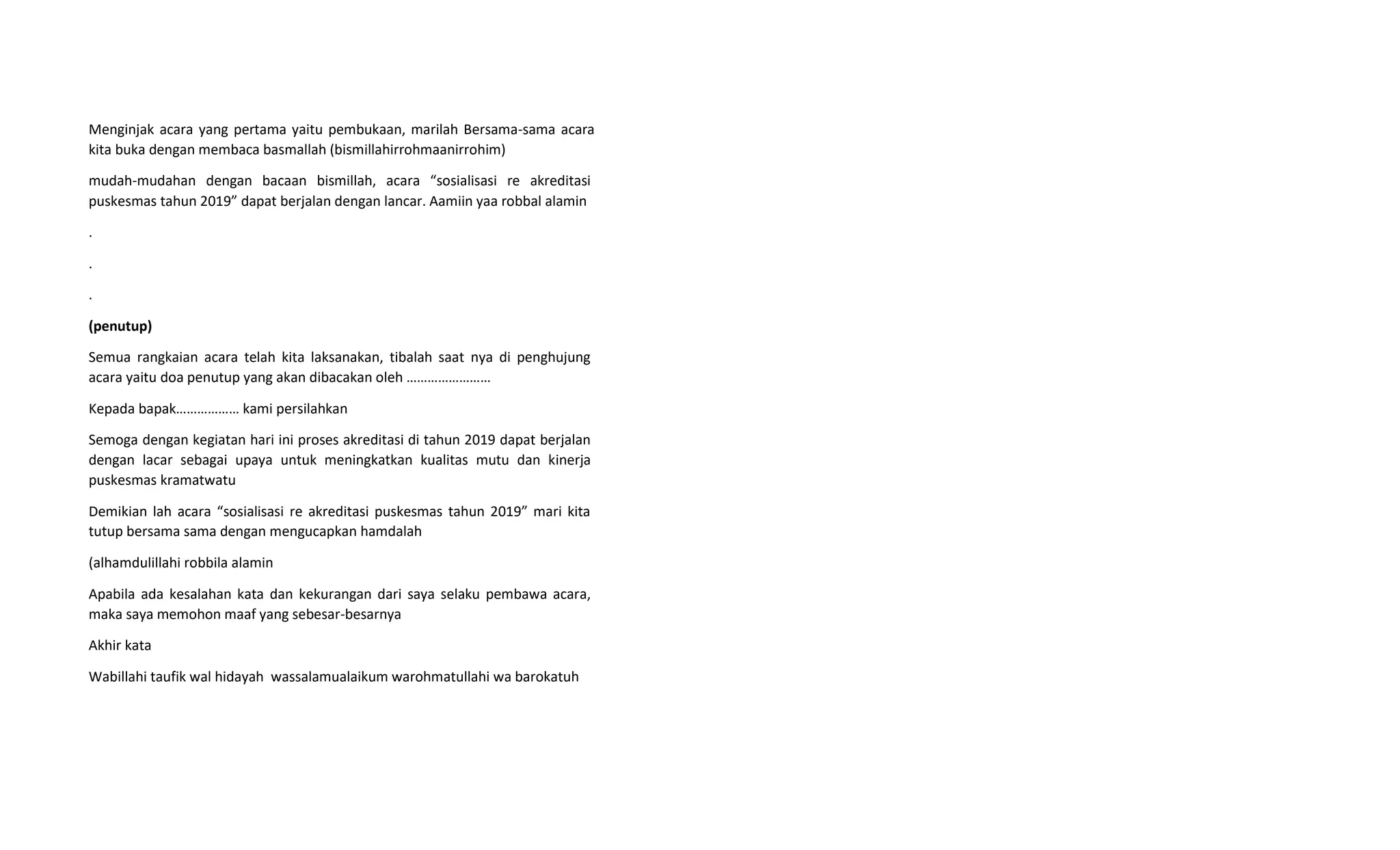 Teks MC dalam membawakan acara resmi/non | DOCX