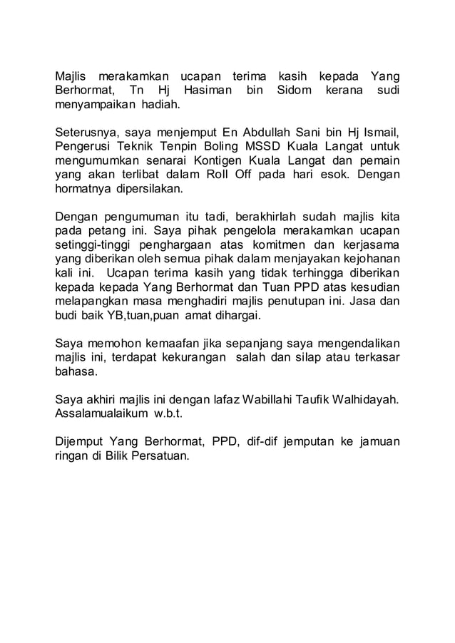 Teks pengacara kejohanan boling daerah | DOCX