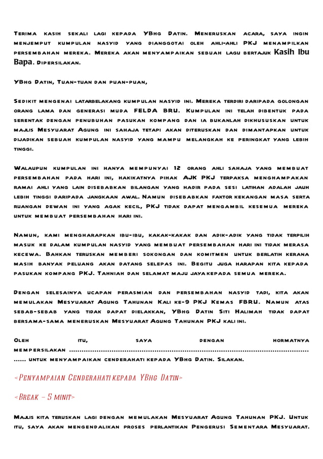 Teks pengacara majlis mesy agung pkj 2011 | DOC