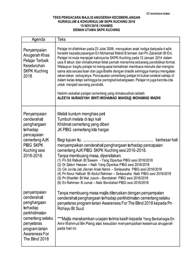Teks pengacara majlis anugerah kecemerlangan murid kurikulum dan ...
