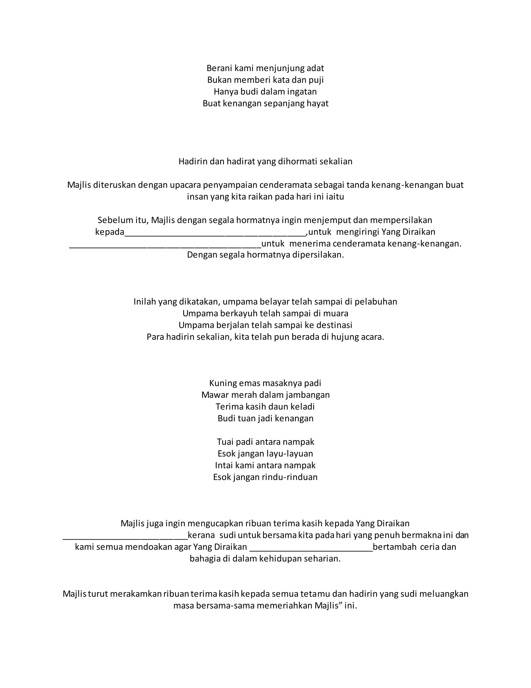Teks pengacara majlis jamuan perpisahan pn miskiah | PDF