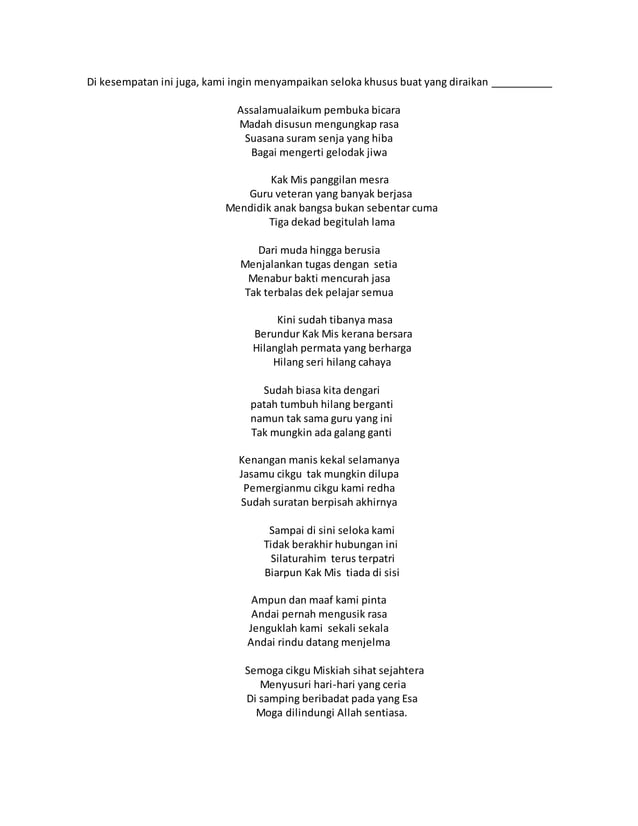 Teks pengacara majlis jamuan perpisahan pn miskiah | DOCX