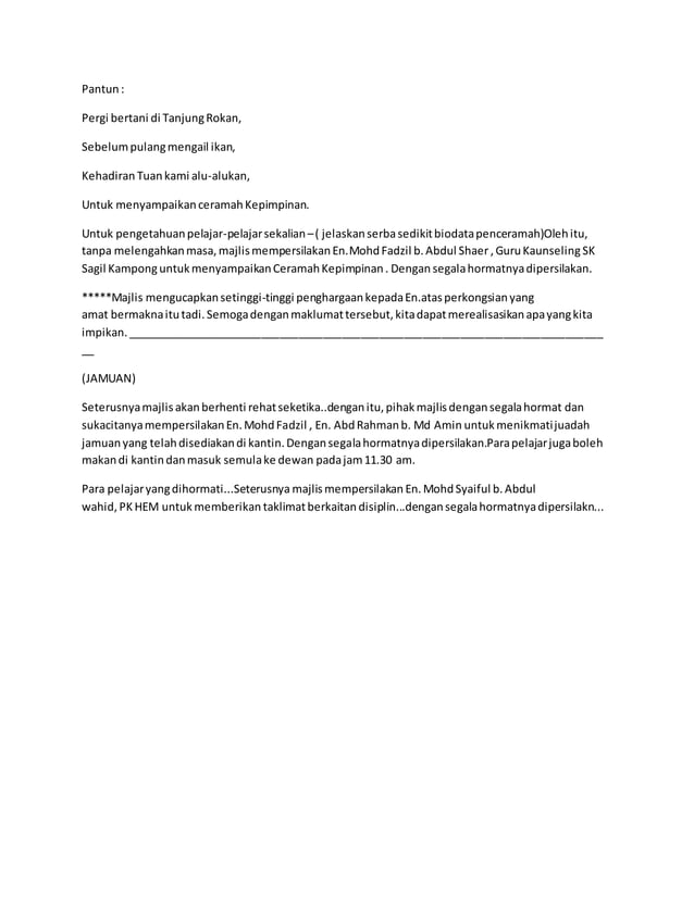 Teks pengacara majlis kem pengawas | DOCX