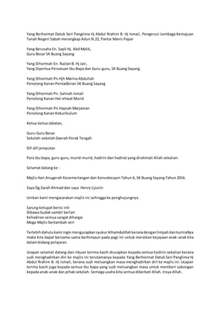 Teks pengacara majlis mac 2016 | PDF