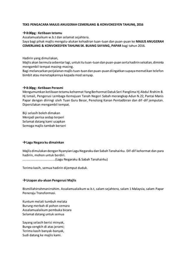 Teks pengacara majlis mac 2016 | PDF