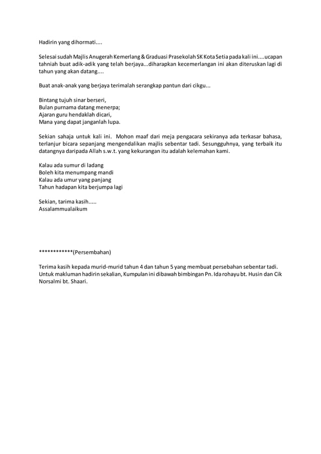 Teks pengacara majlis mac 2016 | PDF