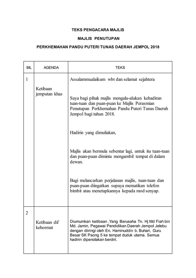 Teks pengacara majlis penutupan perkhemahan | DOCX