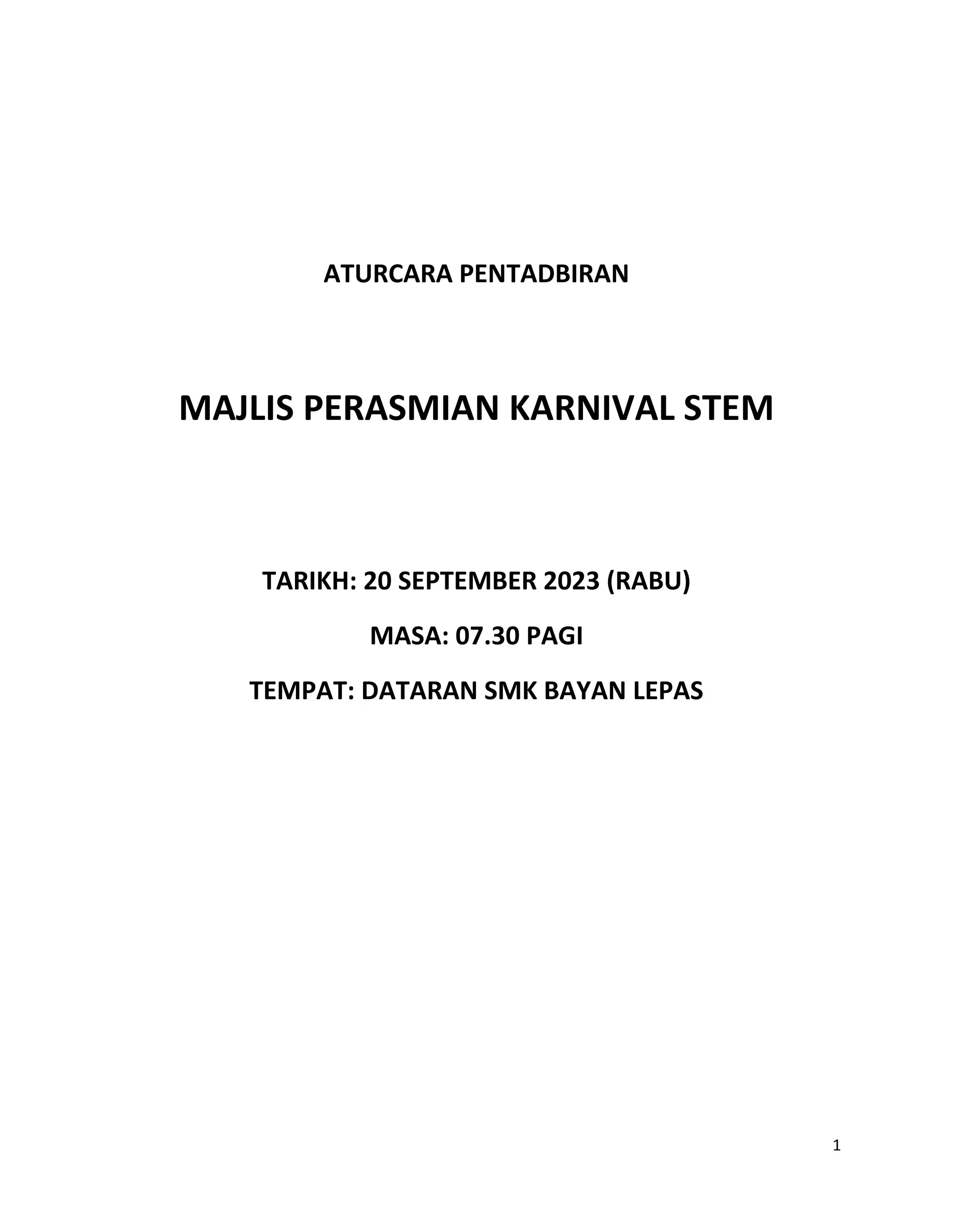 TEKS PENGACARA MAJLIS PERASMIAN KARNIVAL STEM | DOCX