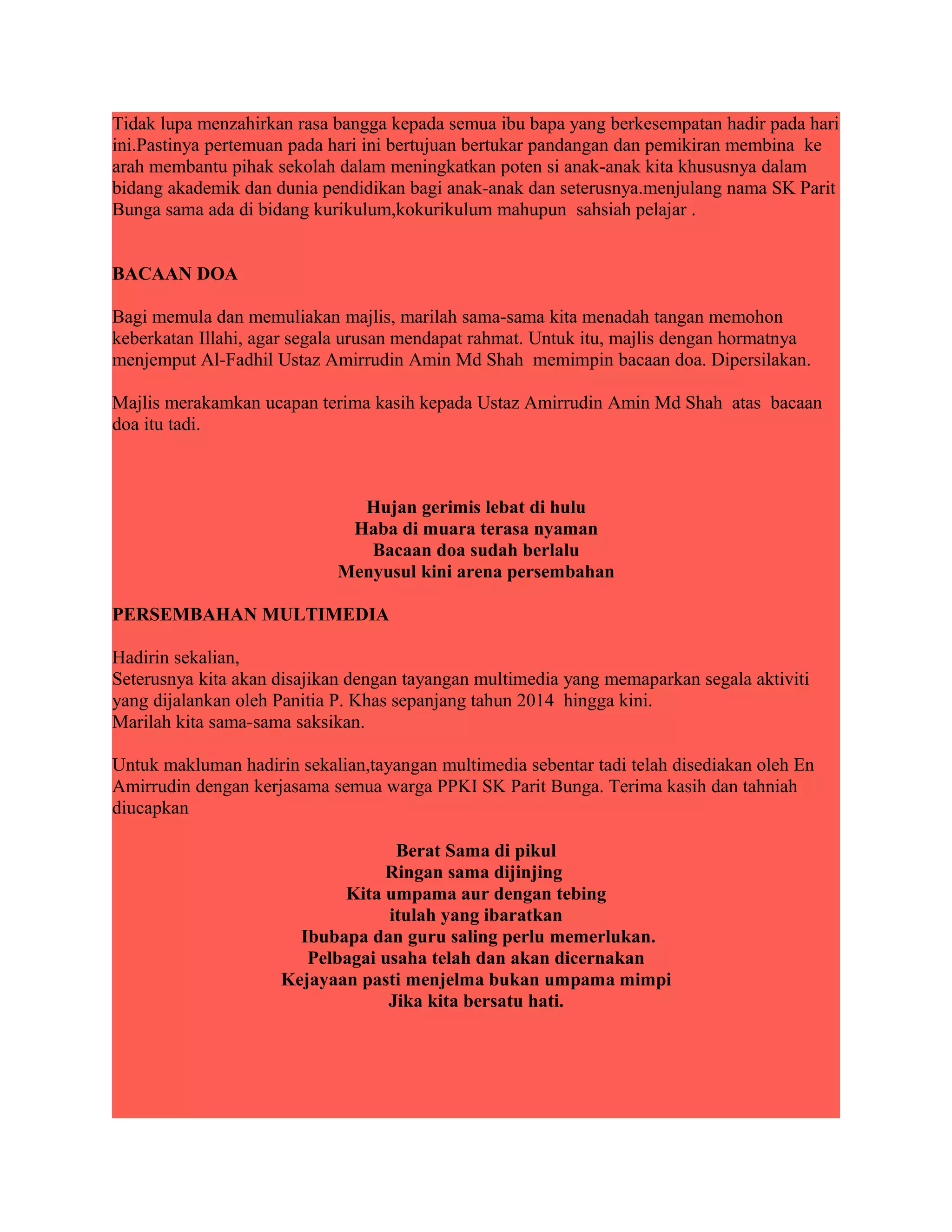 Teks pengacara majlis perasmian mesyuarat permuafakatan ppki sk parit ...