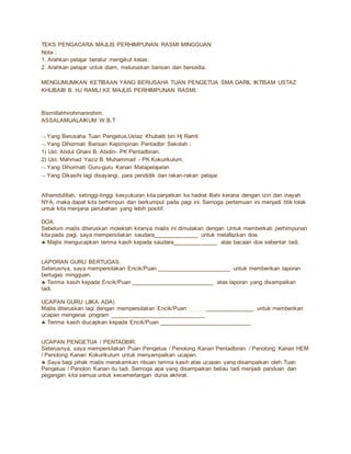 Teks pengacara majlis perhimpunan rasmi mingguan | DOCX