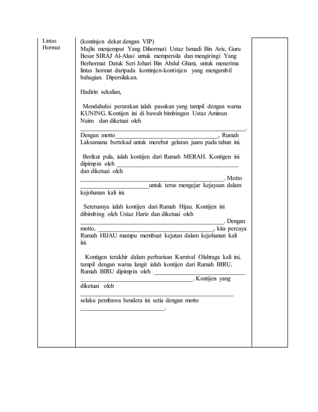Teks pengacara perasmian dan penutupan kejohanan sukan | DOCX