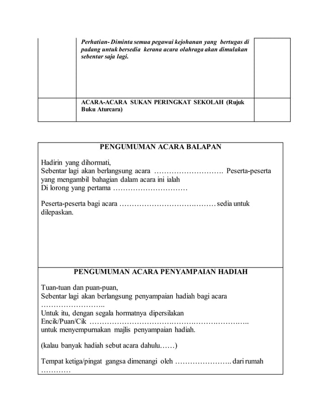 Teks pengacara perasmian dan penutupan kejohanan sukan | DOCX