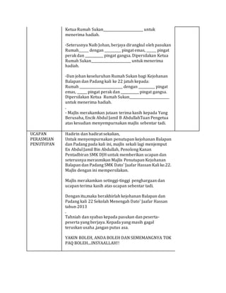 Teks pengacara perasmian dan penutupan kejohanan sukan | DOCX