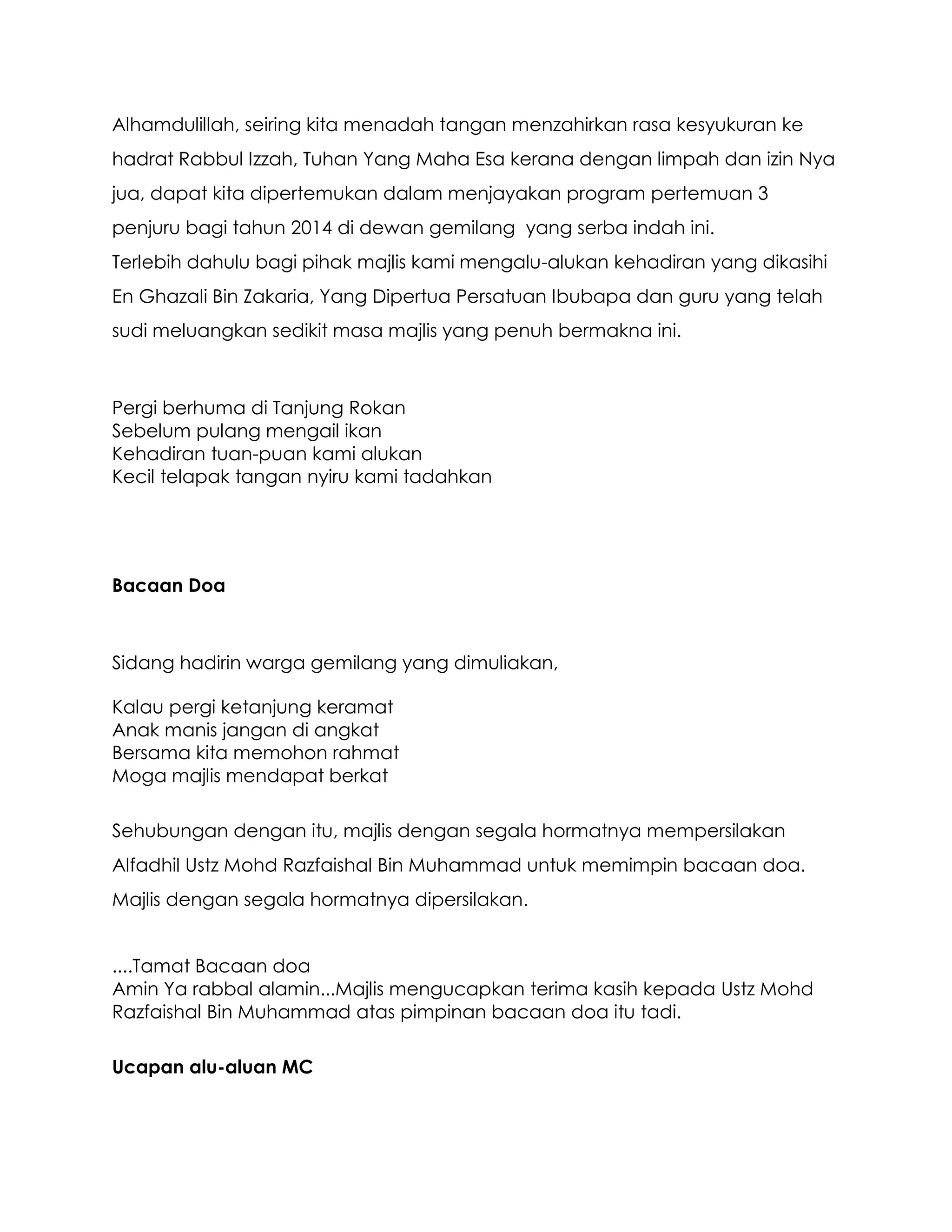 Teks pengacara program 3 penjuru sk palong 7 2014 | PDF