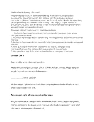 Teks pengacara program 3 penjuru sk palong 7 2014 | PDF