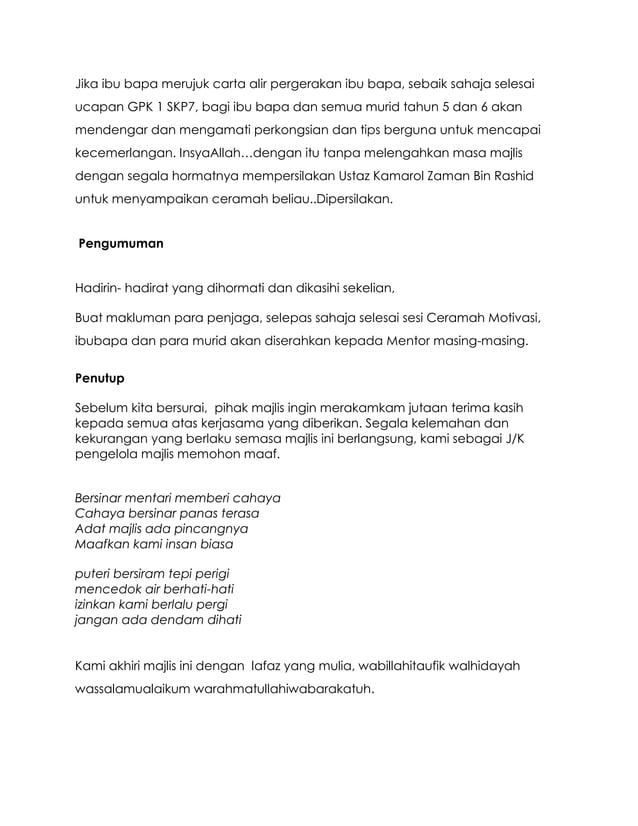 Teks pengacara program 3 penjuru sk palong 7 2014 | PDF