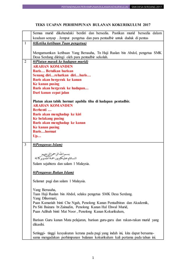 Teks perhimpunan bulanan kokurikulum PPM | DOCX