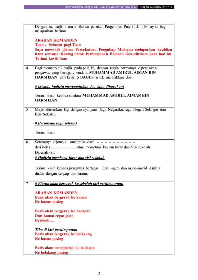Teks perhimpunan bulanan kokurikulum PPM | DOCX