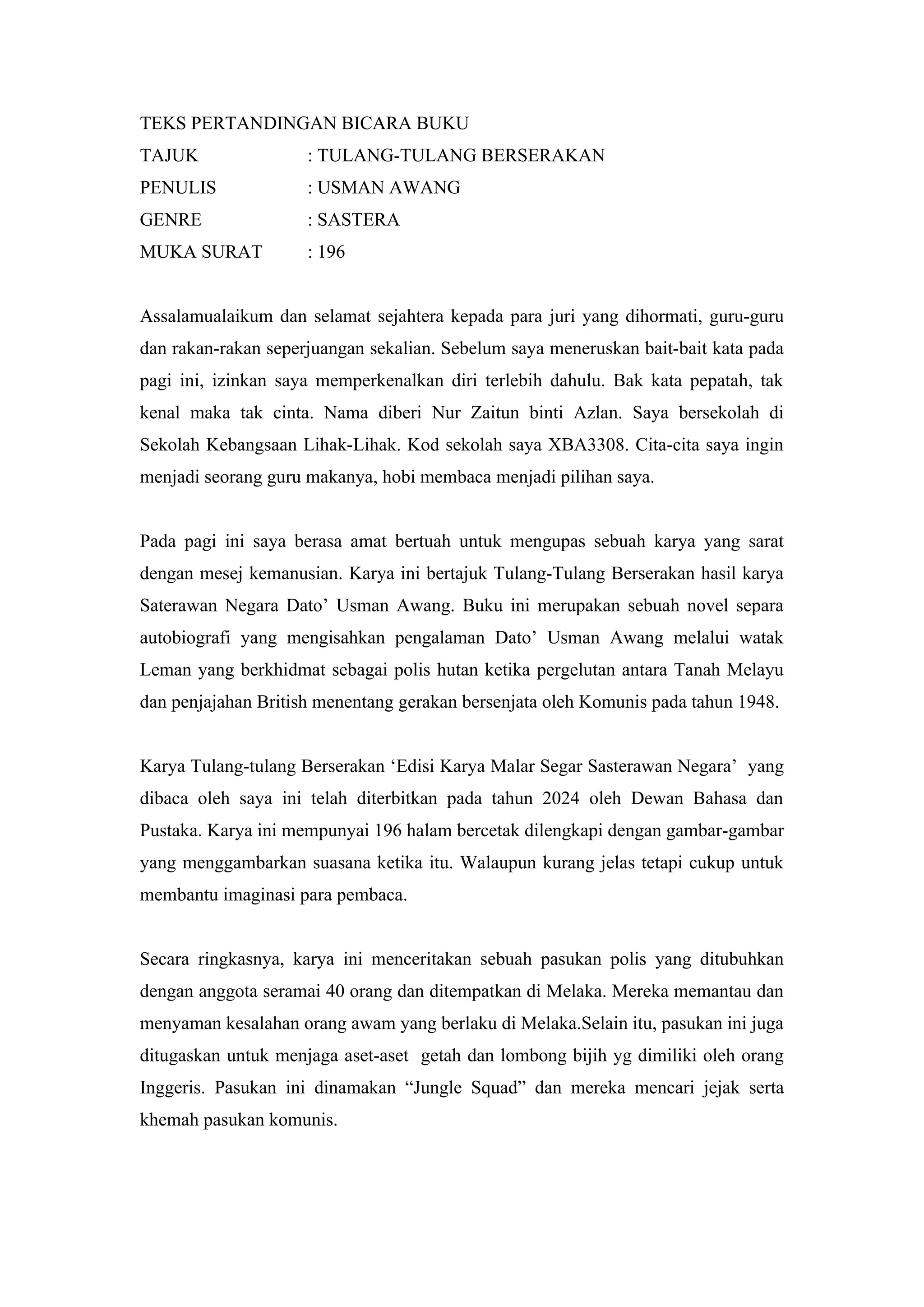 TEKS PERTANDINGAN BICARA BUKU/ULASAN BUKU .docx
