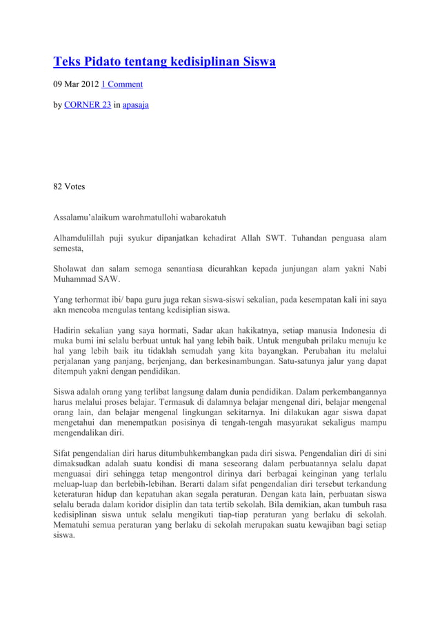 Teks pidato tentang kedisiplinan. 2 | DOCX