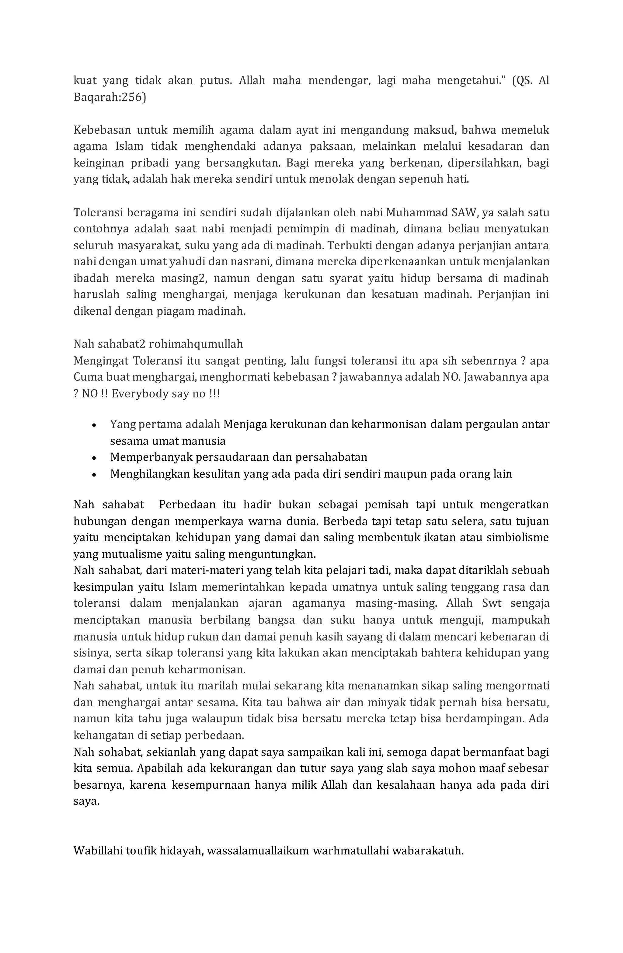 Teks pidato toleransi | DOCX