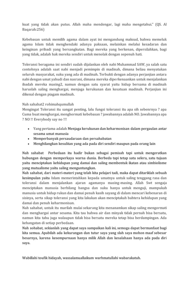 Teks pidato toleransi | DOCX