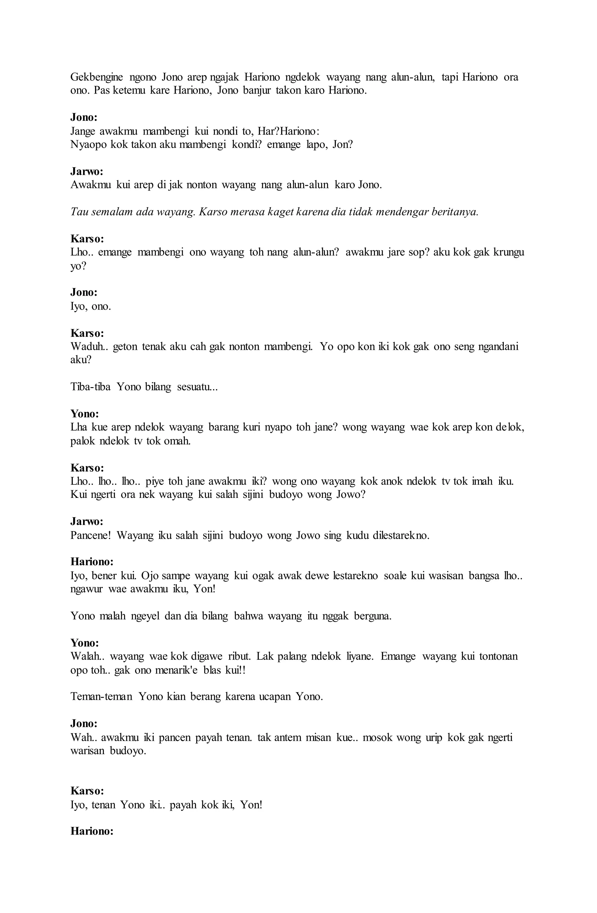 Teks sandiwara bahasa jawa | DOCX