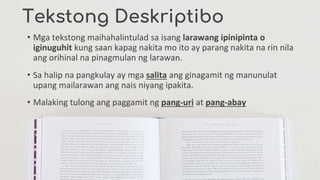 Tekstong Deskriptibo halimbawang presentasyon | PPTX