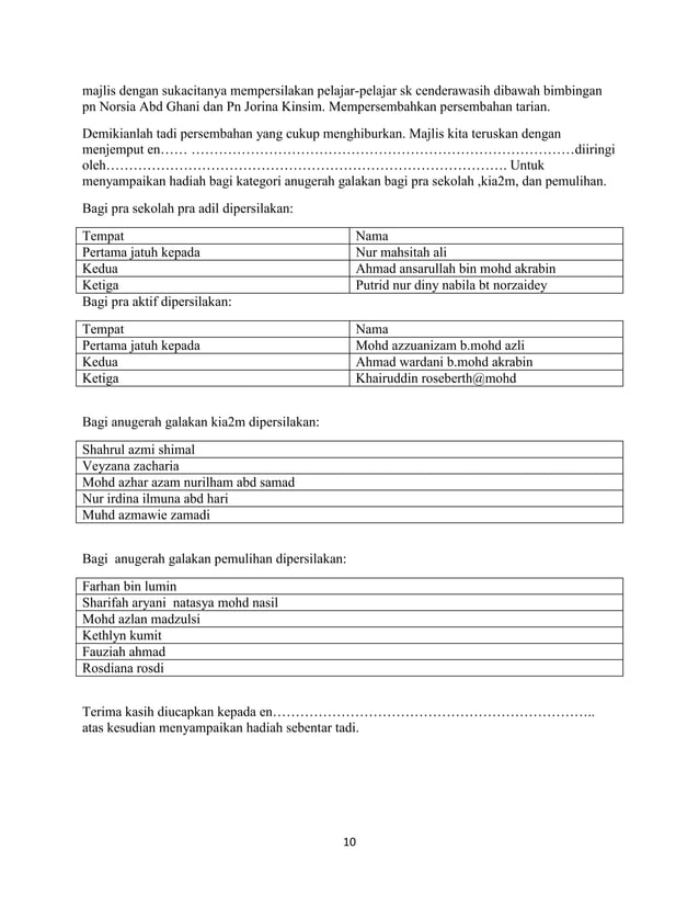 Teks ucapan hari anugerah kecemerlangan skc 2009 | DOCX