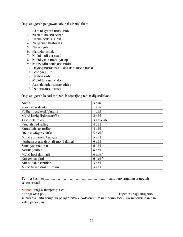 Teks ucapan hari anugerah kecemerlangan skc 2009 | DOCX