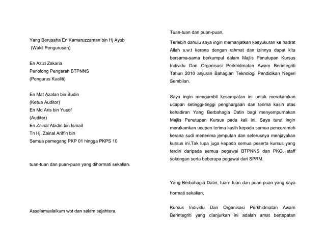 Teks ucapan kpp majlis penutupan kursus individu dan organisasi ...