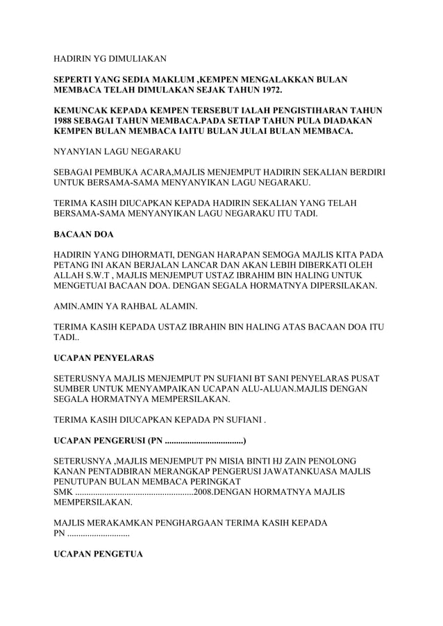 Teks ucapan pengacara majlis | DOCX