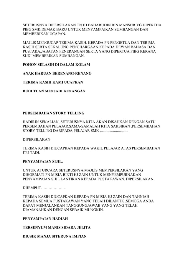 Teks ucapan pengacara majlis | DOCX