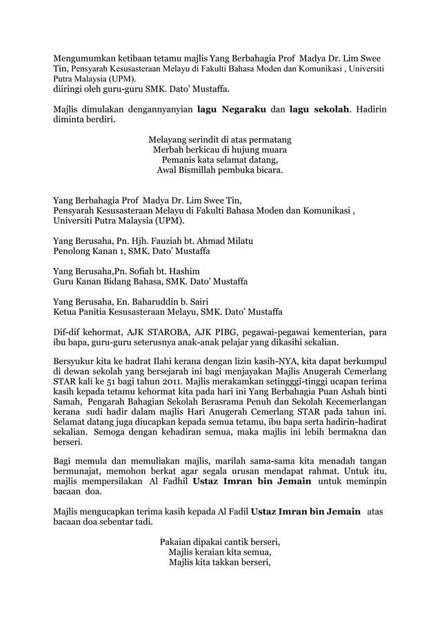 Teks ucapan pengacara majlis | DOCX