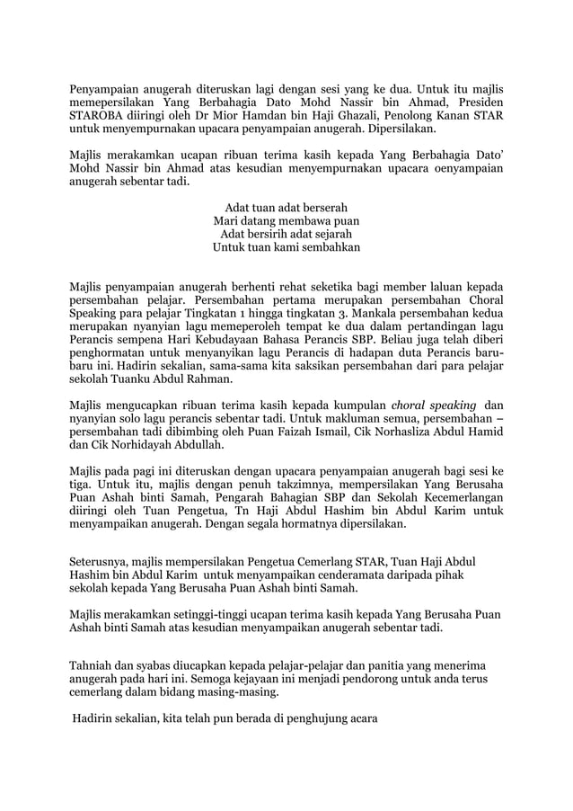 Teks ucapan pengacara majlis | DOCX