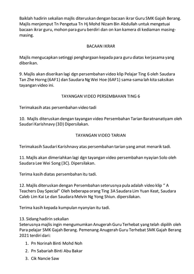 Teks ucapan pengacara majlis hari guru 2021 | DOCX