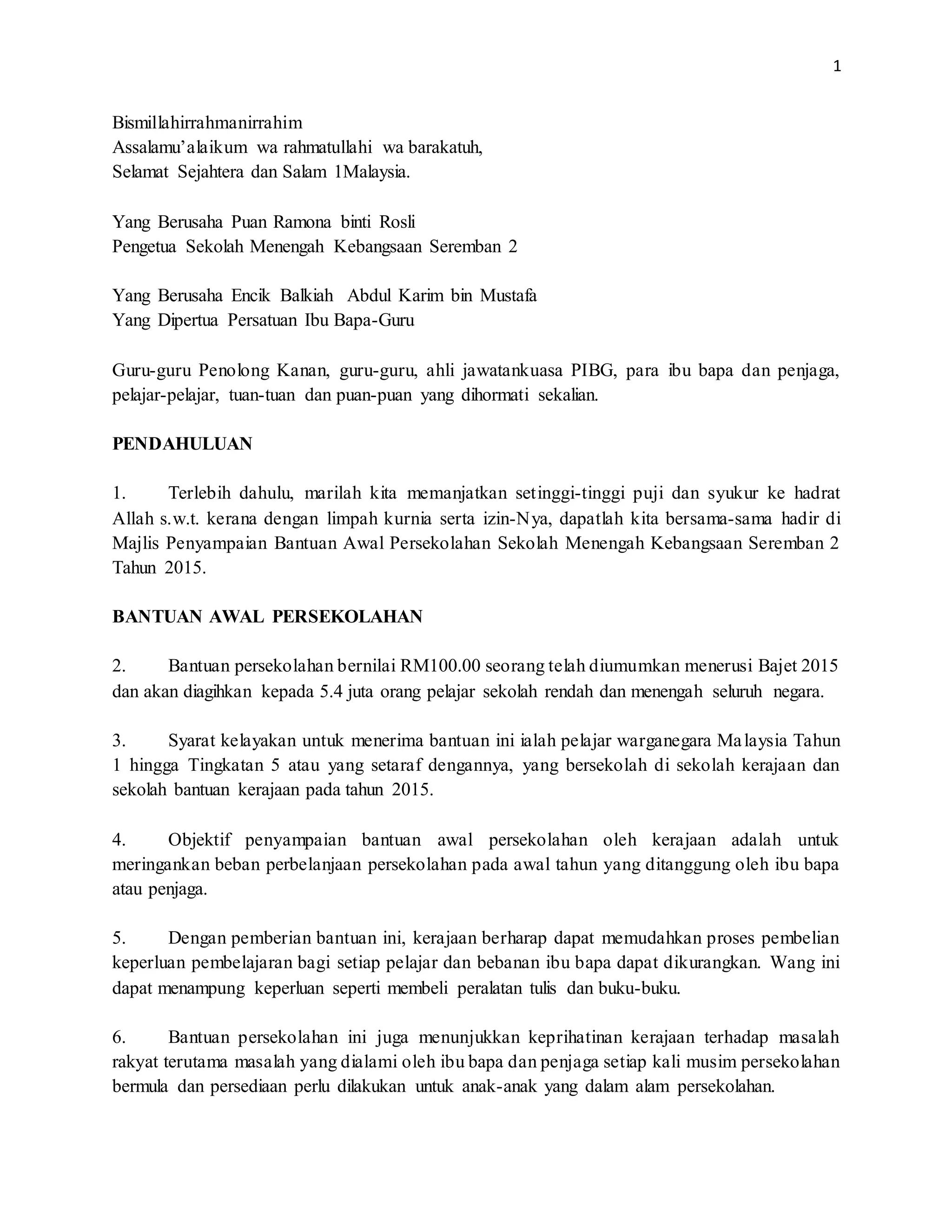 Teks ucapan perasmian bantuan 2015 (2) copy 2 | DOCX