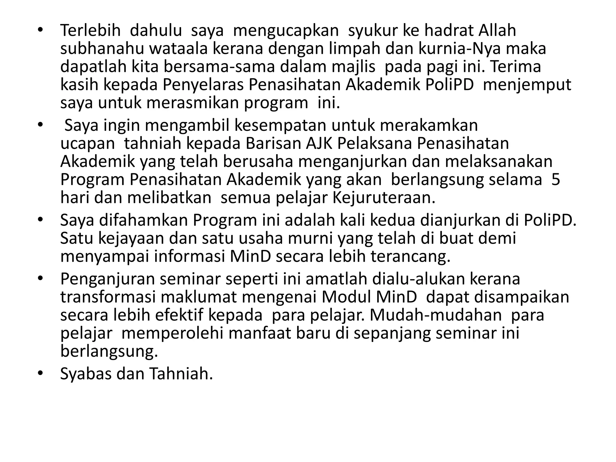 Teks ucapan perasmian program pa | PDF