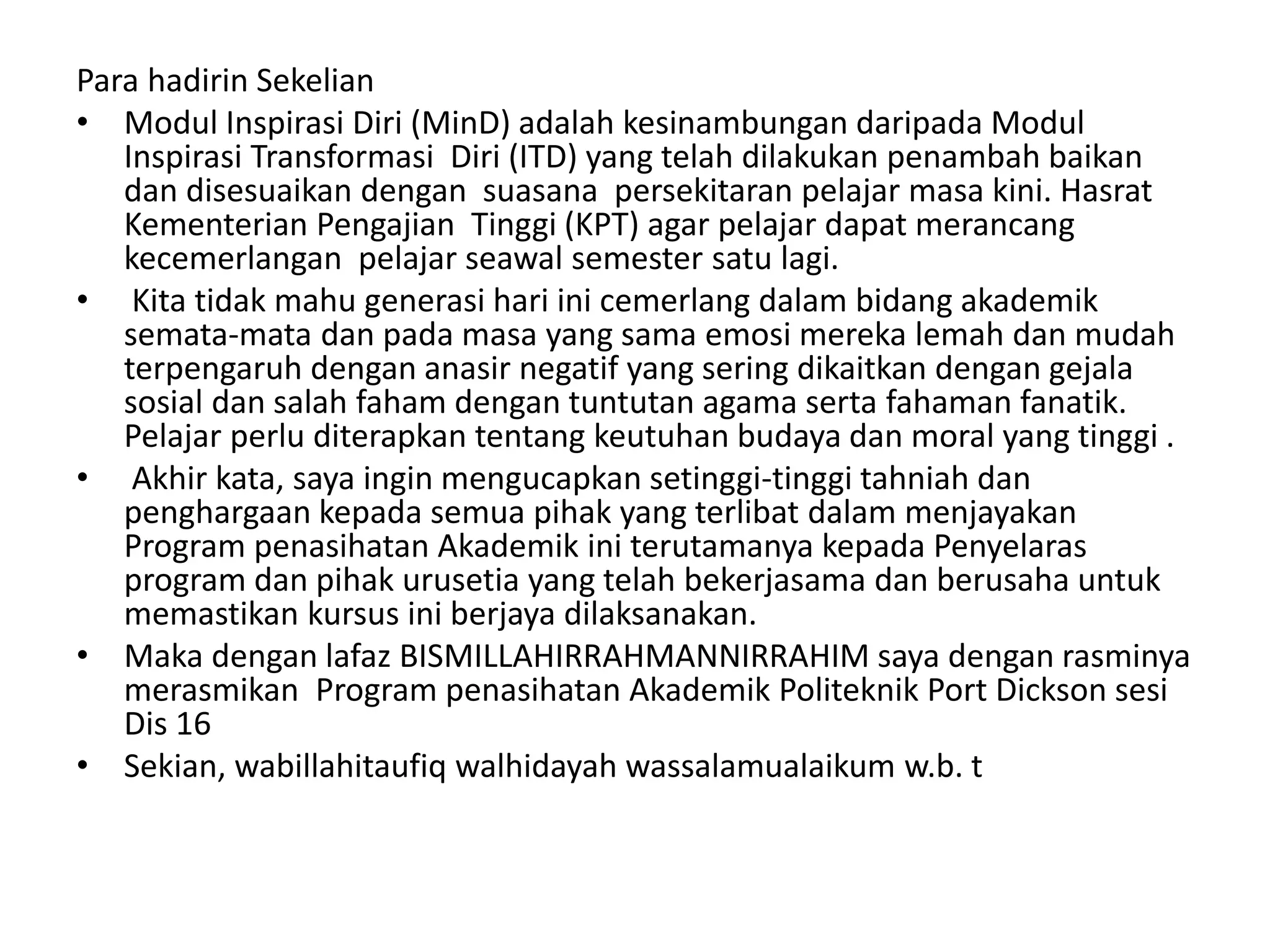 Teks ucapan perasmian program pa | PDF