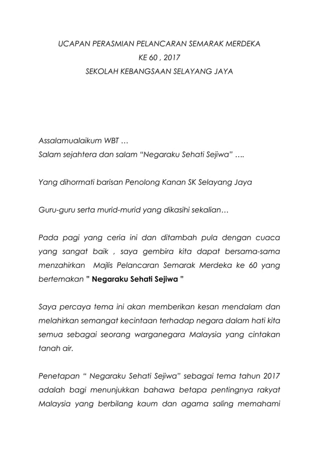 Teks ucapan perasmian semarak merdeka | DOC