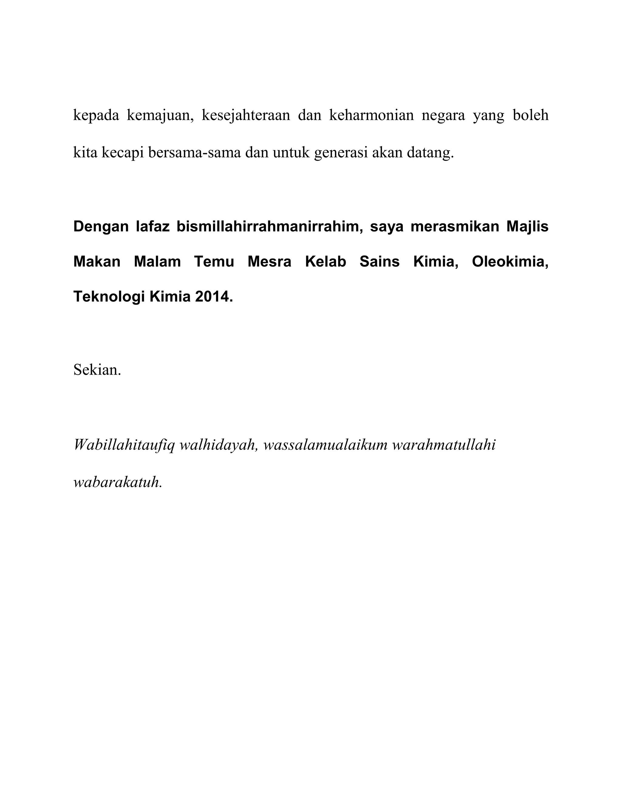 Teks ucapan perasmi,Dekan FST | PDF