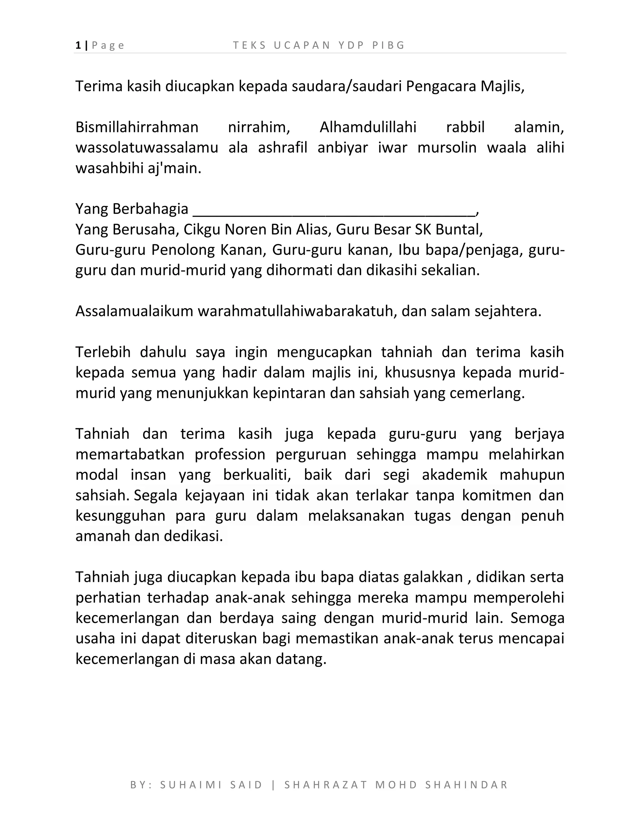 Teks ucapan ydp majlis anugerah cemerlang | PDF