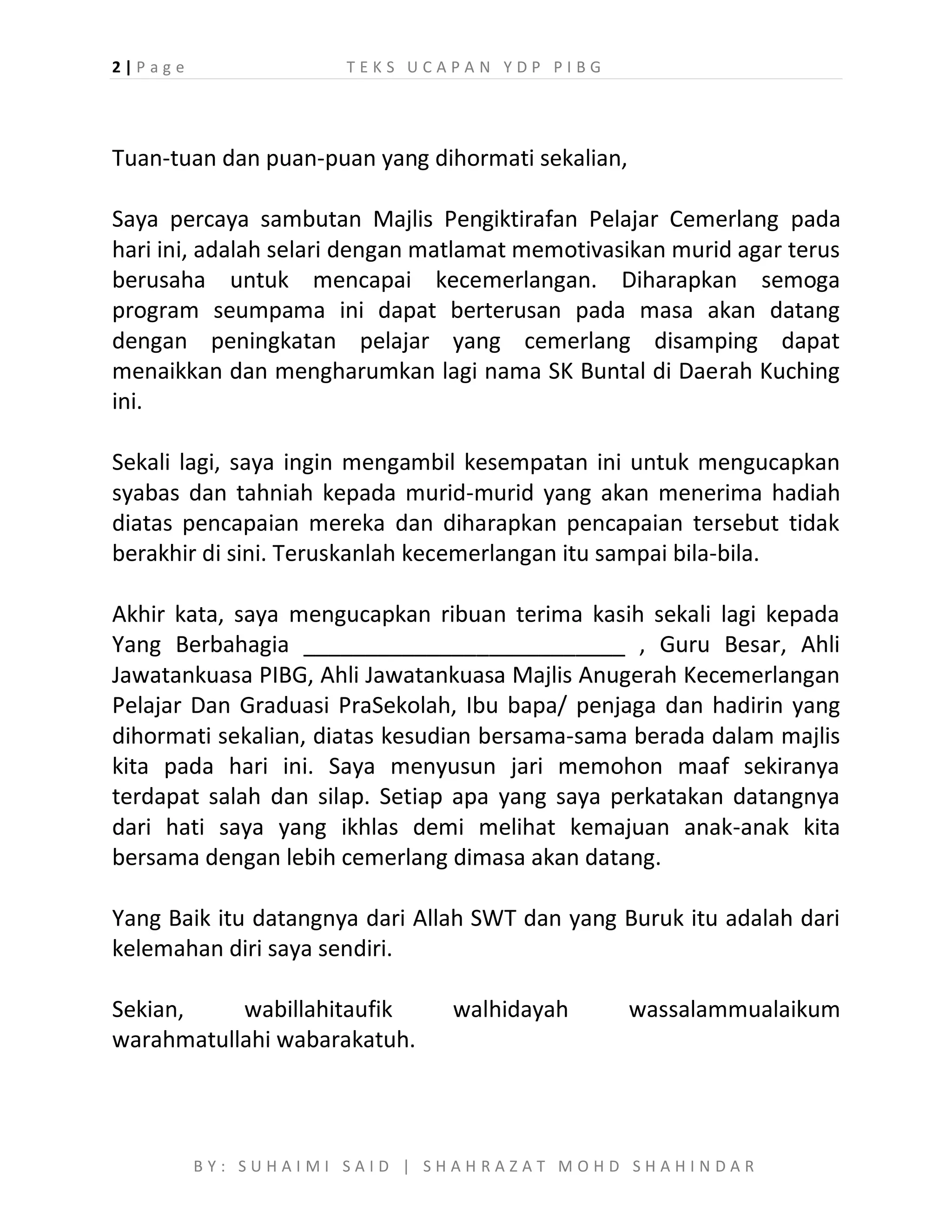 Teks ucapan ydp majlis anugerah cemerlang | PDF