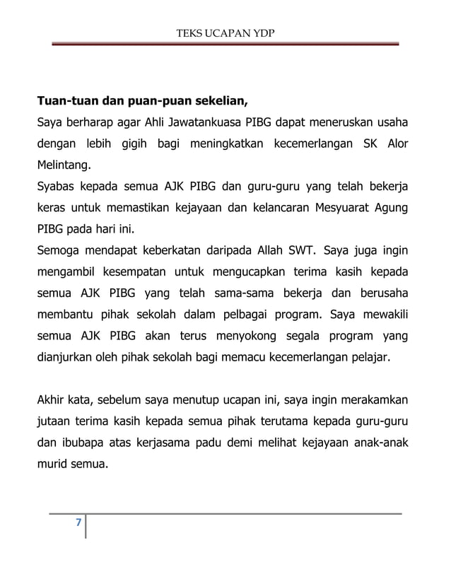 teks ucapan ydp pibg jhghgkgjklhjjkblkjbkjk | DOC